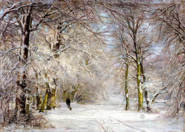Louis Apol – A Snow-Covered Path in Winter (1800s) – Novema Digital